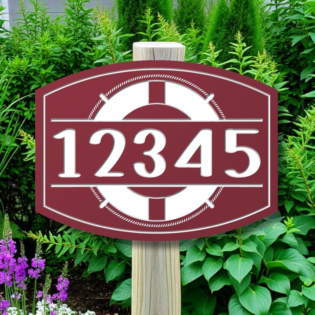 Custom Maroon Lifebuoy Address Sign – Nautical House Number Plaque for ...