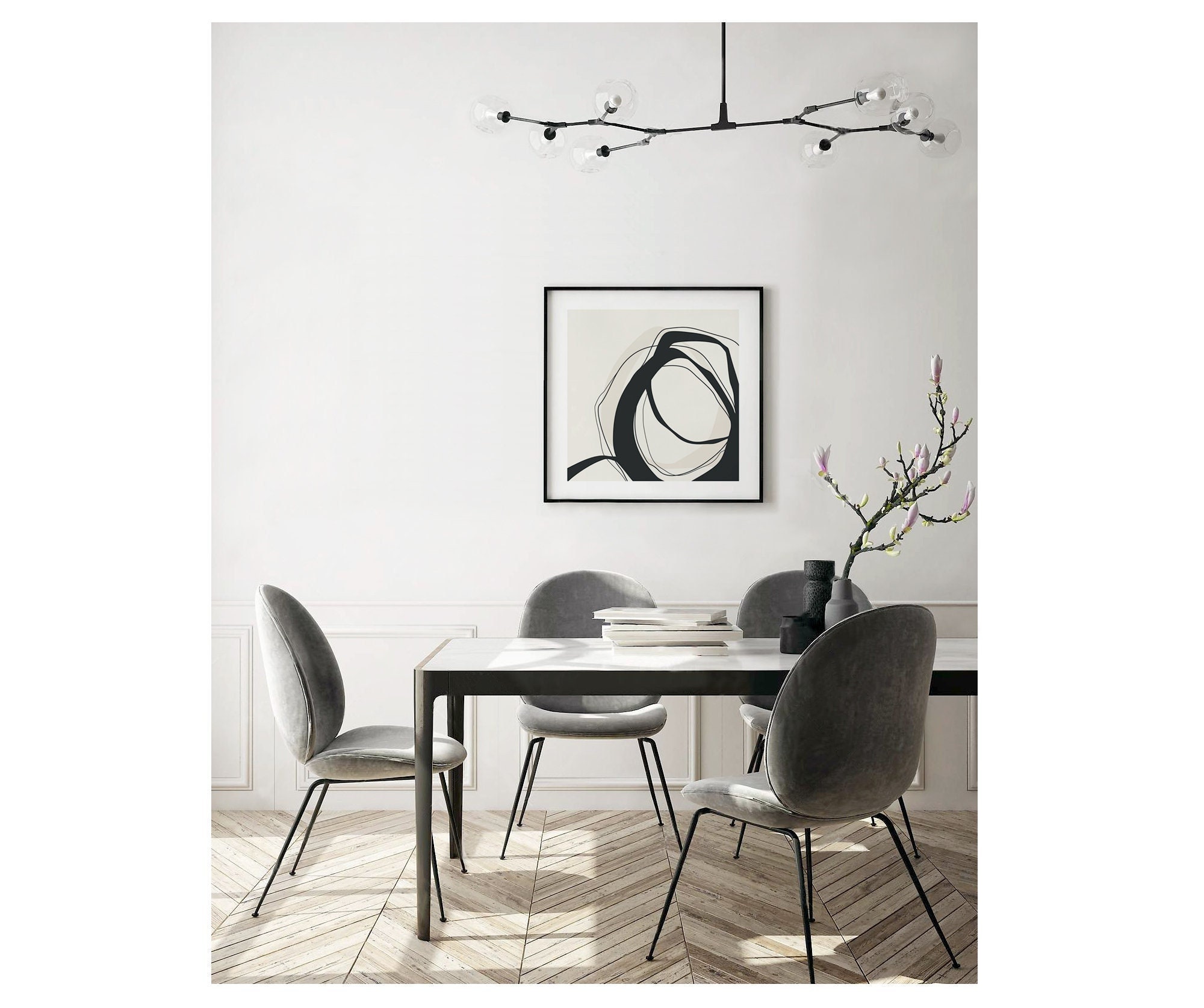 Square Minimalist Squiggle Wall Art Download, Organic Circle Shape ...