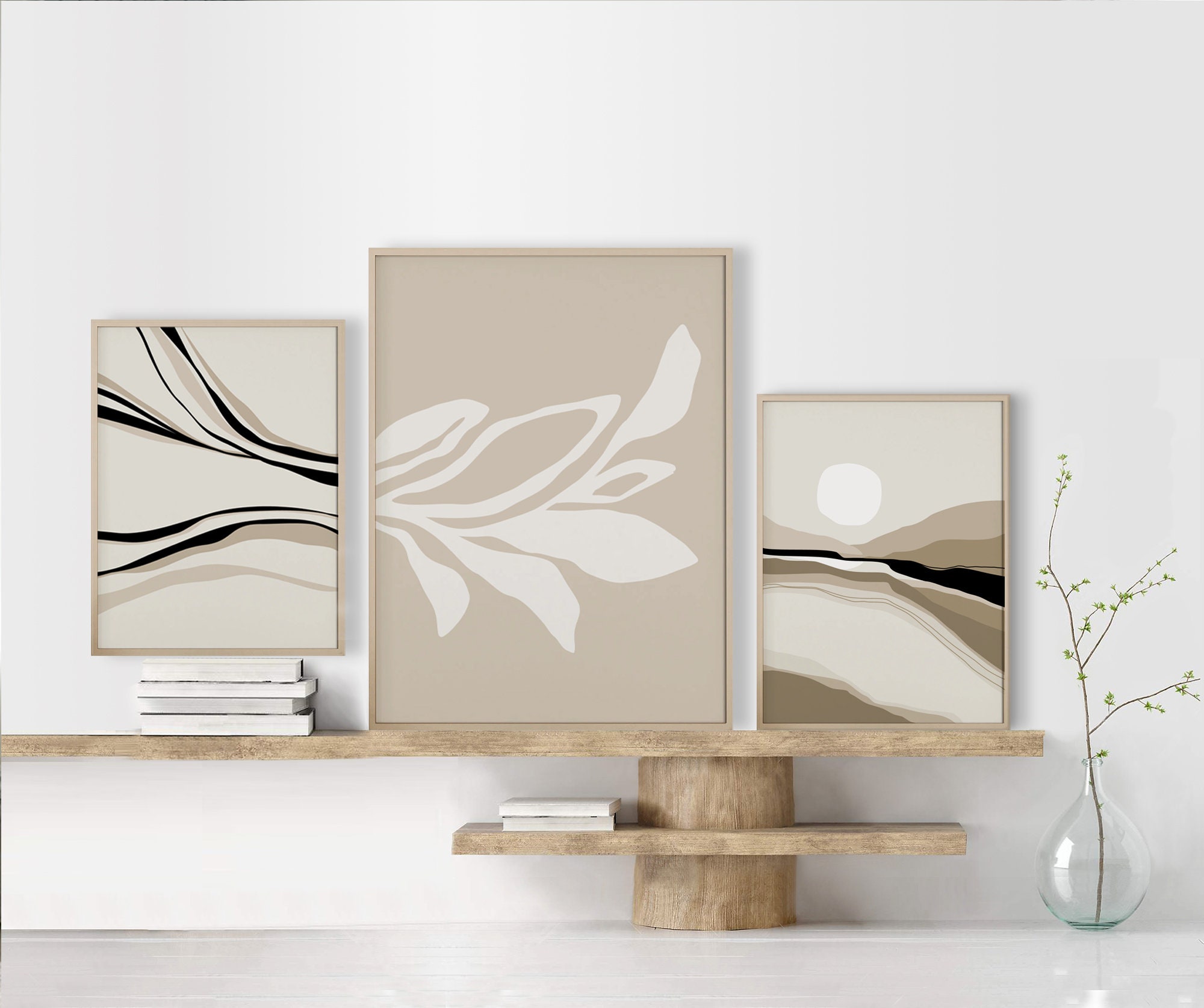 Neutral Minimal Wall Art Set of 3 Printable Posters, Beige White ...