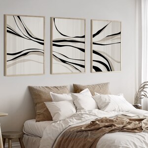 Black Ivory Modern Abstract Line Art Set of 3 Print Download, Organic ...