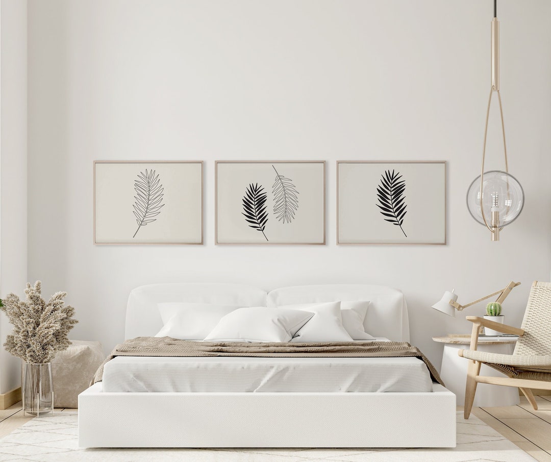 Exotic Plants Printable Set of 3 Wall Art, Black Ivory Leaf Print ...