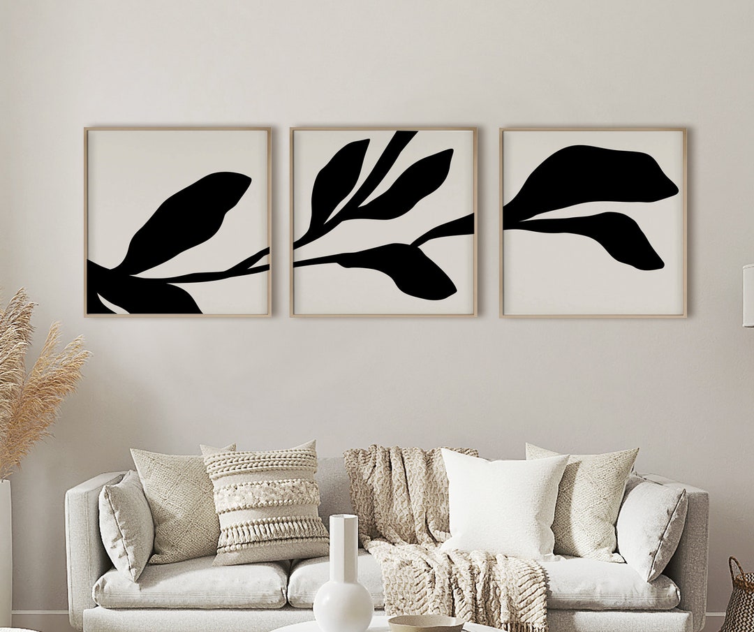Black White Leaf Printable Wall Art Set of 3, Minimal Abstract ...