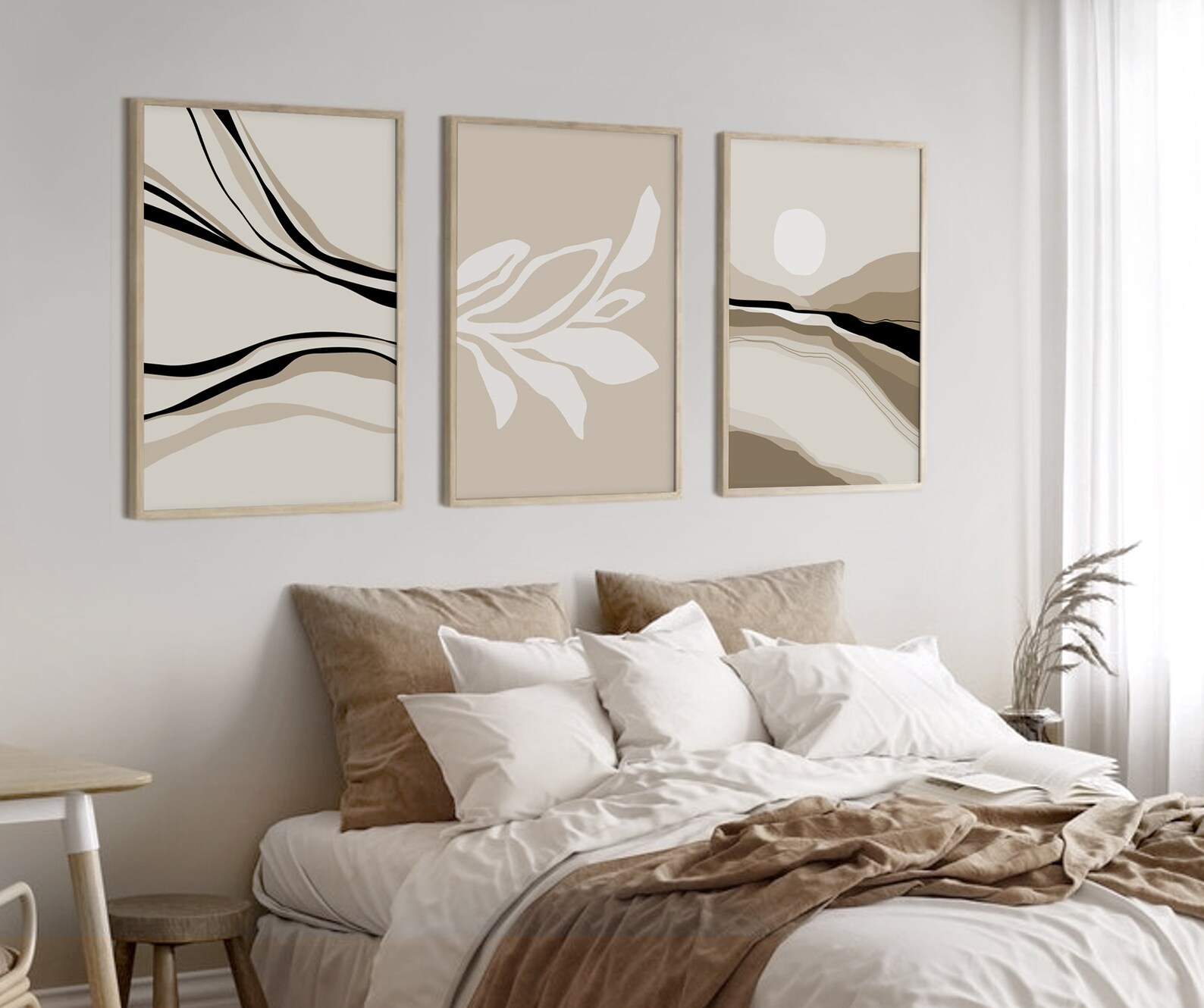 Neutral Minimal Wall Art Set of 3 Printable Posters, Beige White ...
