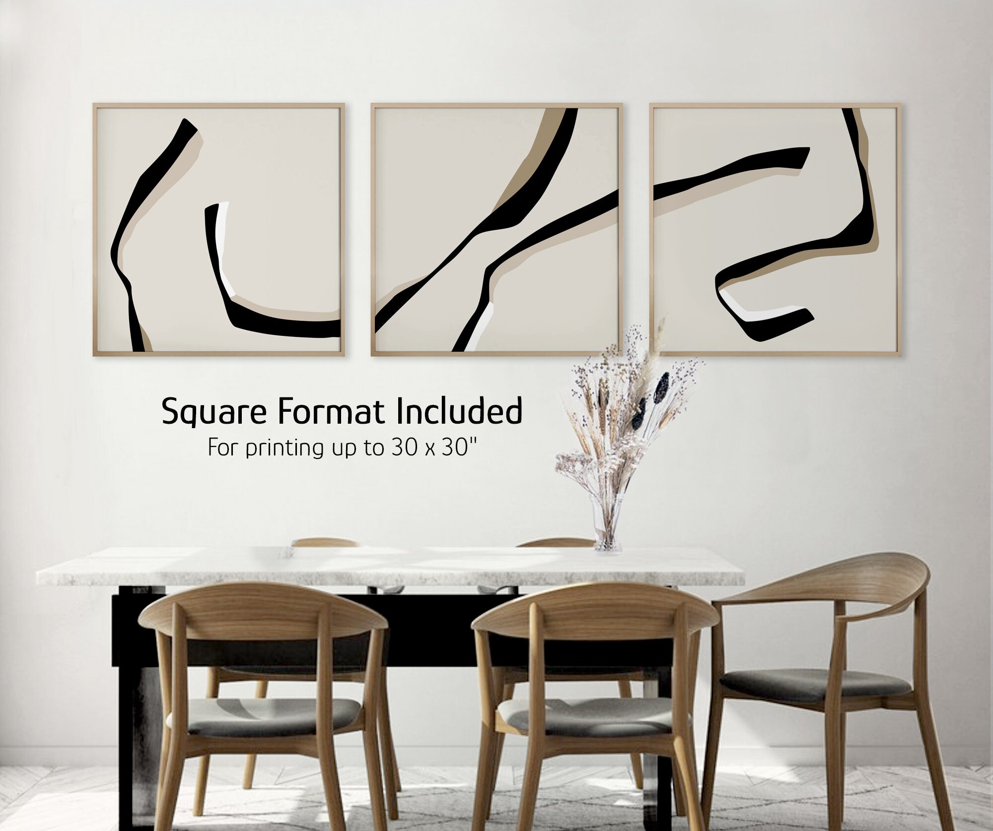 Neutral Modern Printable Artwork Black Brown Beige, Abstract Brush ...