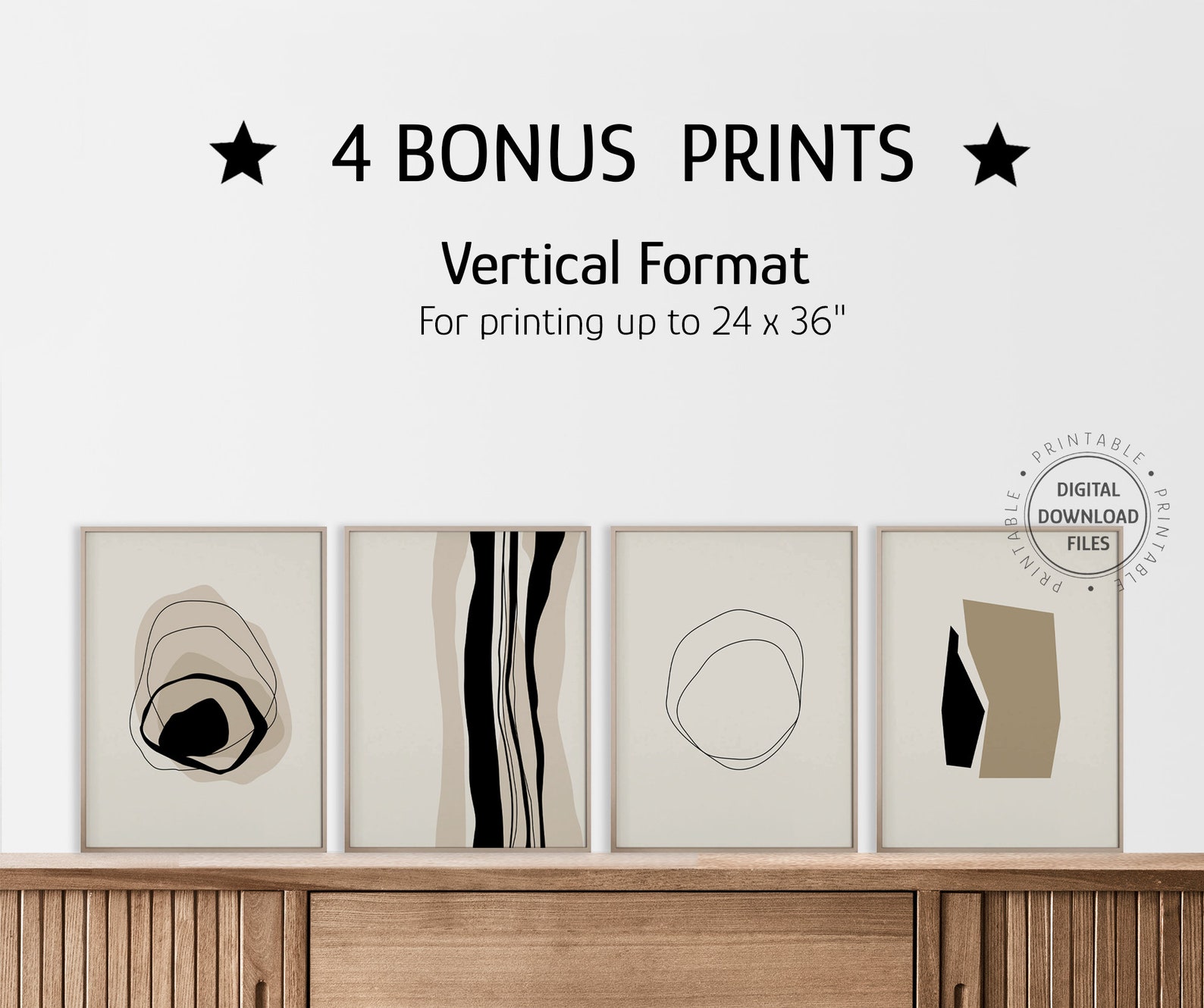 Set of 6 Modern Abstract Drawing Prints Download, Large Black Neutral ...