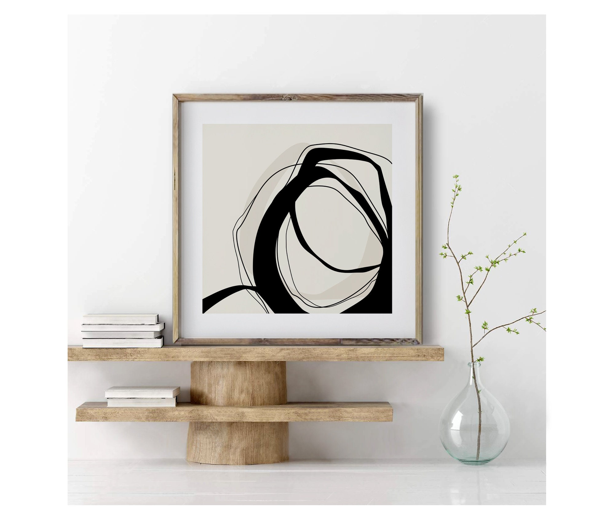Square Minimalist Squiggle Wall Art Download, Organic Circle Shape ...
