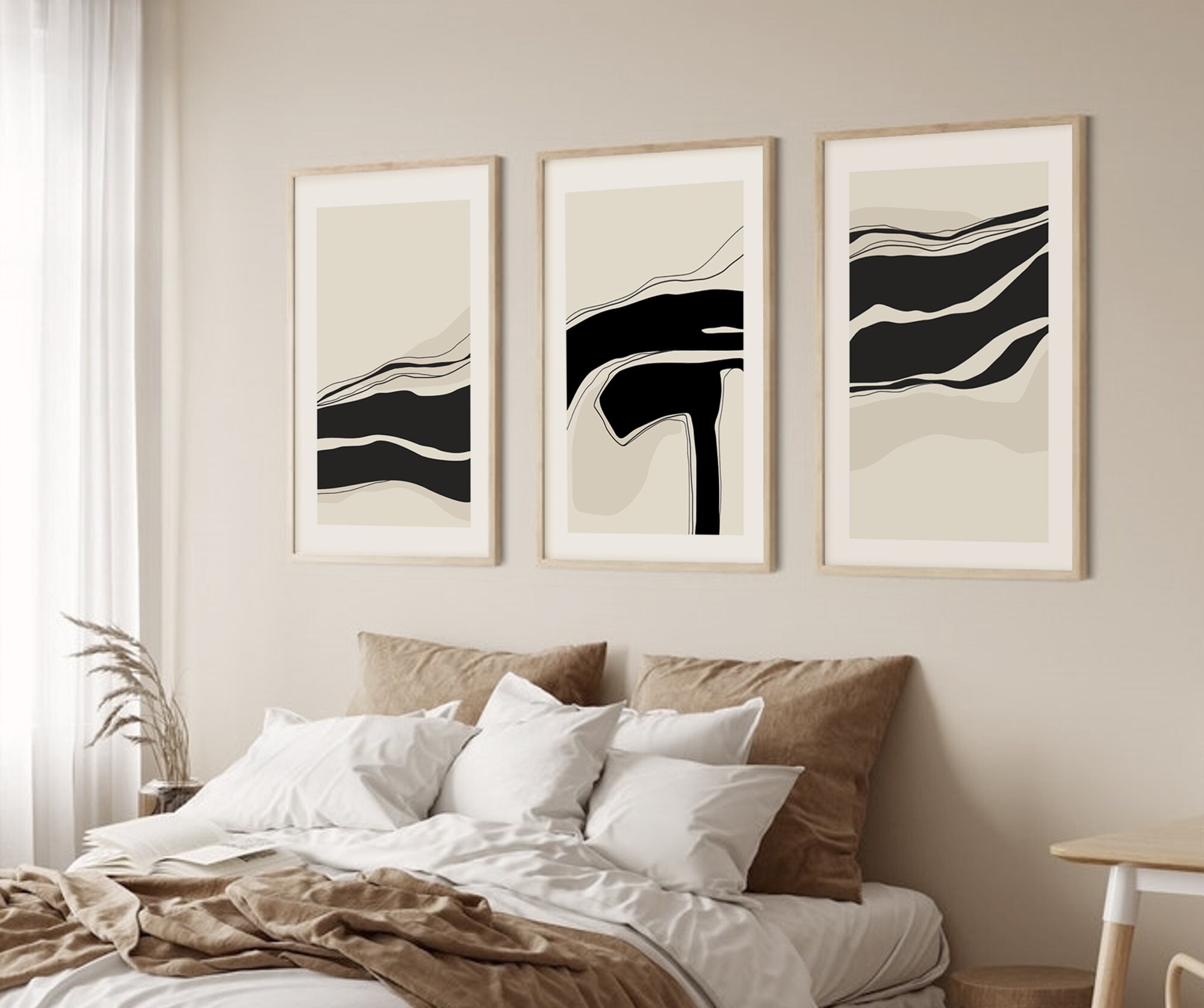 Neutral and Black Wall Art Printable Set of 3 Simple Abstract - Etsy