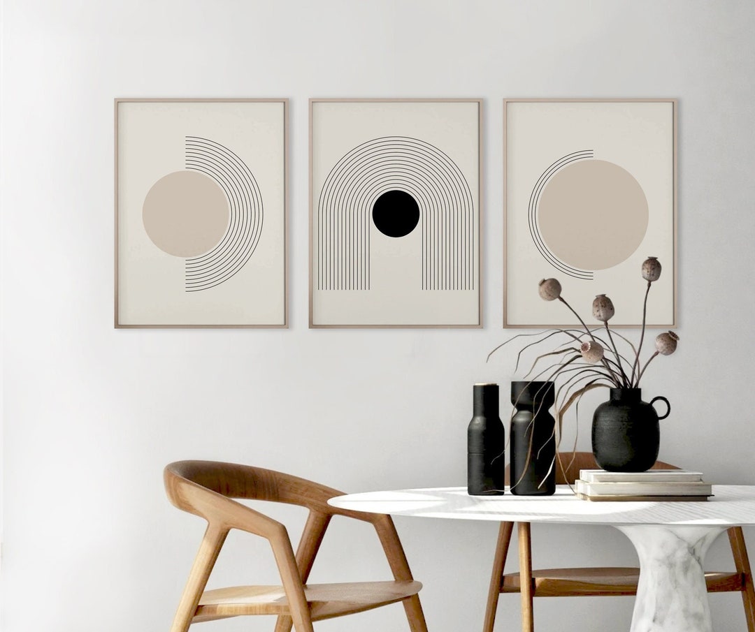 Geometric Mid Century Boho Line Art Printable Black White Poster, Set ...
