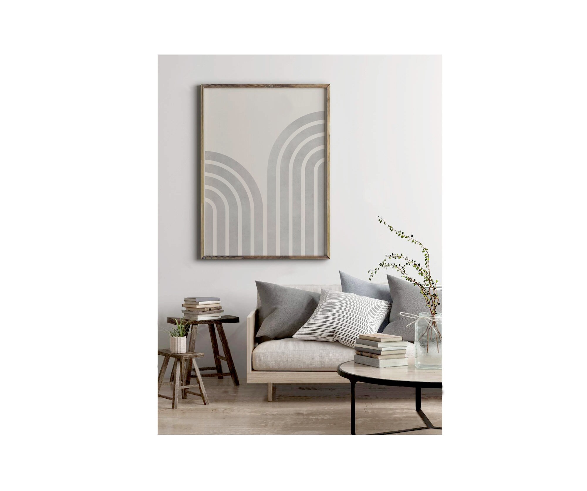 Mid Century Modern Arch Printable Wall Art in Gray and Beige, Retro ...