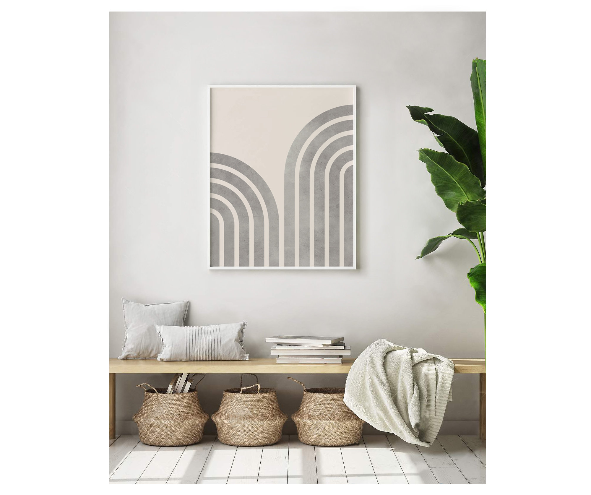 Mid Century Modern Arch Printable Wall Art in Gray and Beige, Retro ...