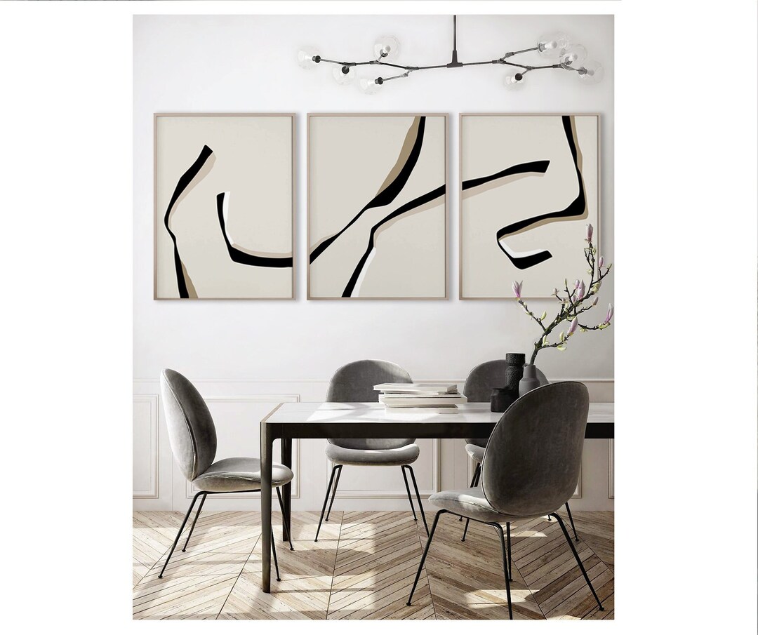 Neutral Modern Printable Artwork Black Brown Beige, Abstract Brush ...