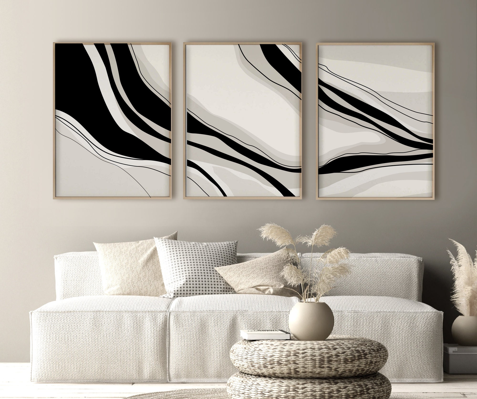 Abstract Lines Printable Poster Set of 3 in Black and Cream - Etsy