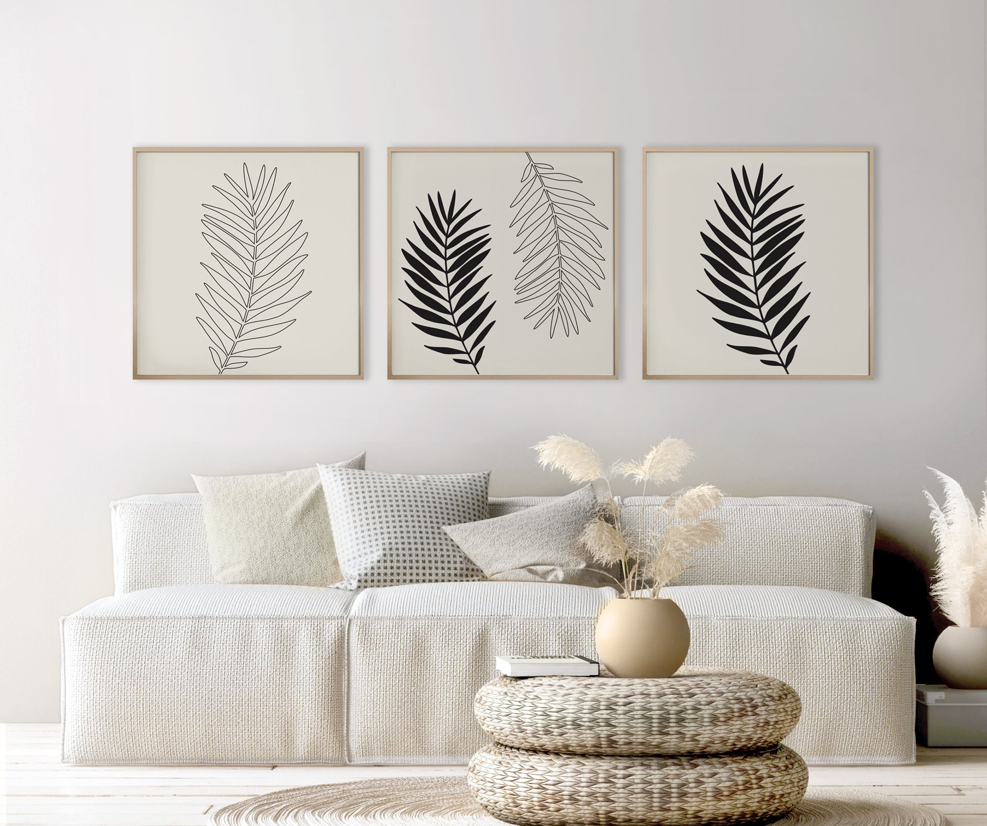 Palm Leaf Line Art Printable Poster, Neutral Tropical Leaves Print ...
