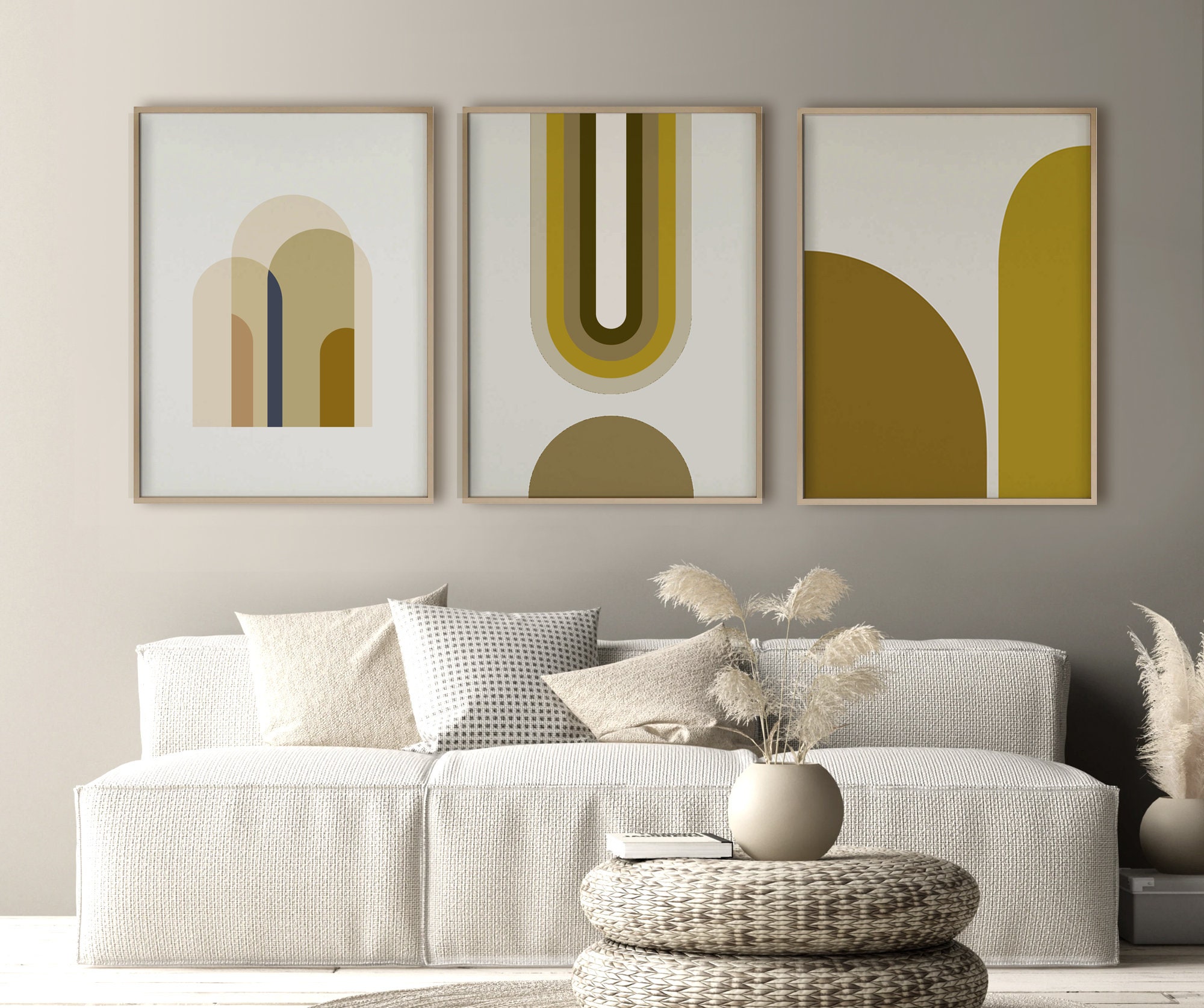 Set of 3 Mid Century Modern Printable Wall Art in Mustard - Etsy