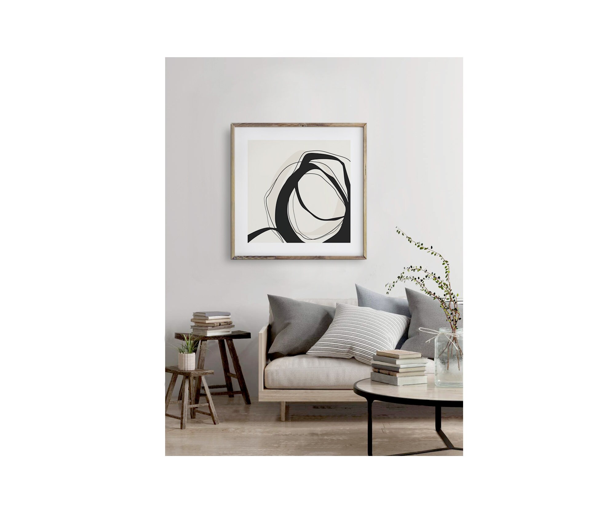 Square Minimalist Squiggle Wall Art Download, Organic Circle Shape ...