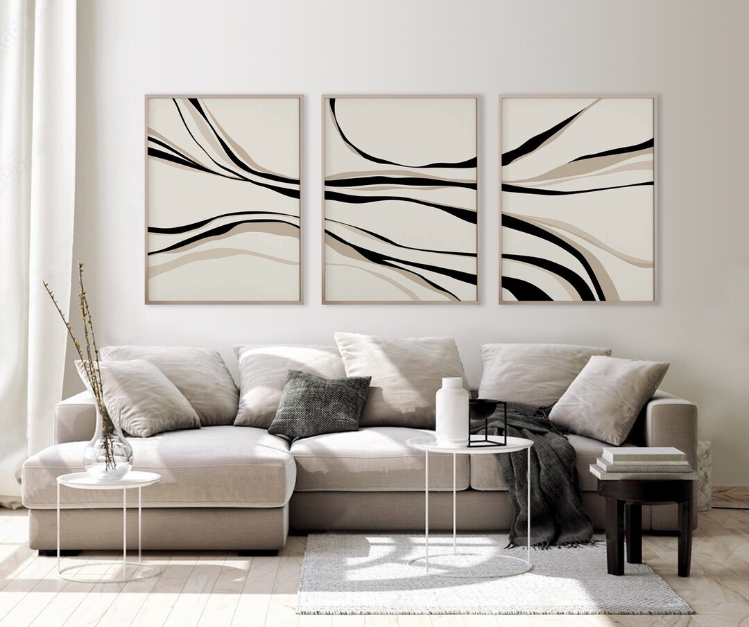 Black Ivory Modern Abstract Line Art Set of 3 Print Download, Organic ...