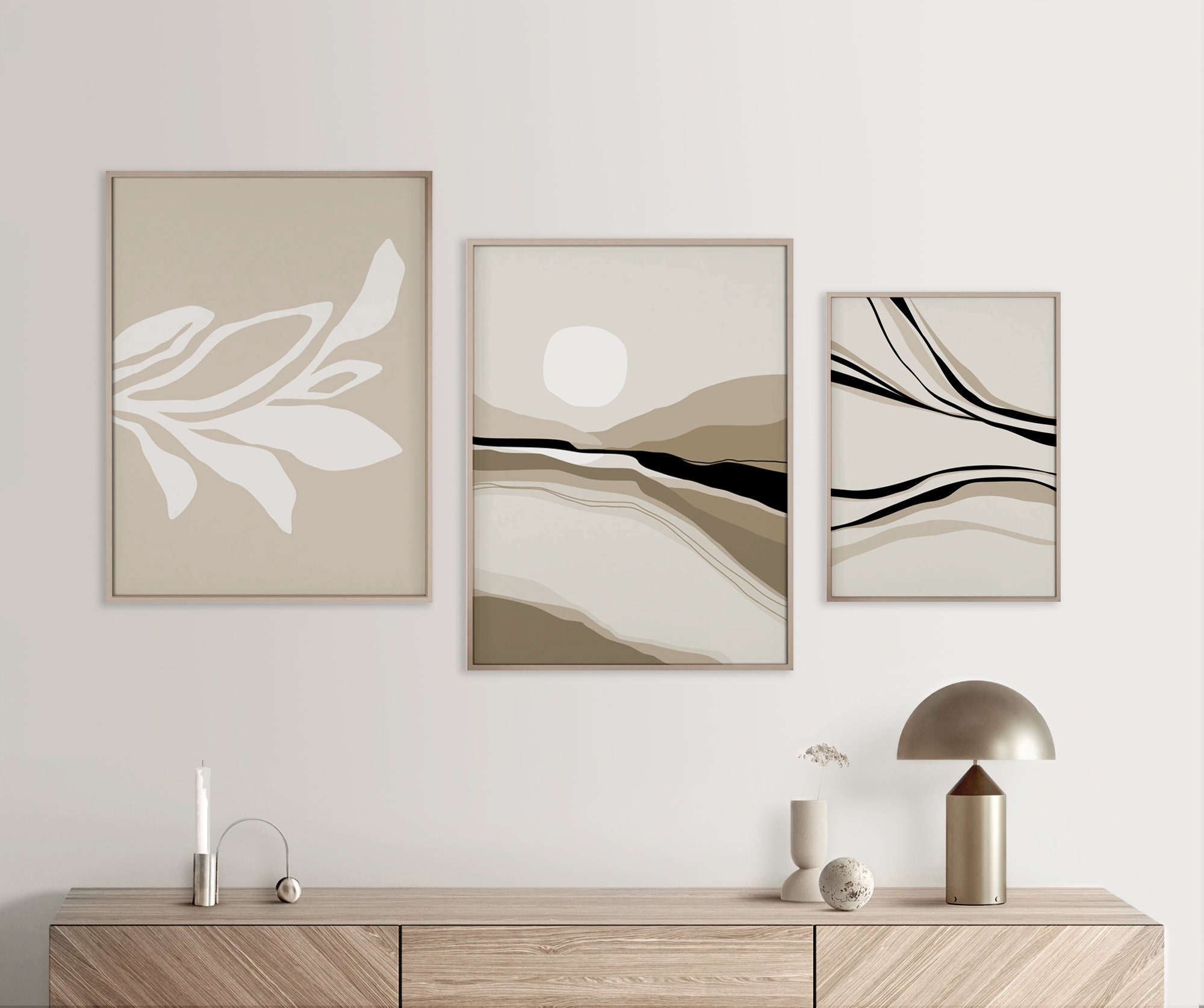 Neutral Minimal Wall Art Set of 3 Printable Posters, Beige White ...