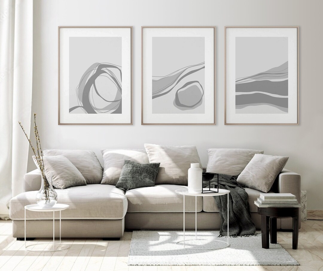 Gray White Printable Download Wall Art Set of 3 Modern Abstract Posters ...