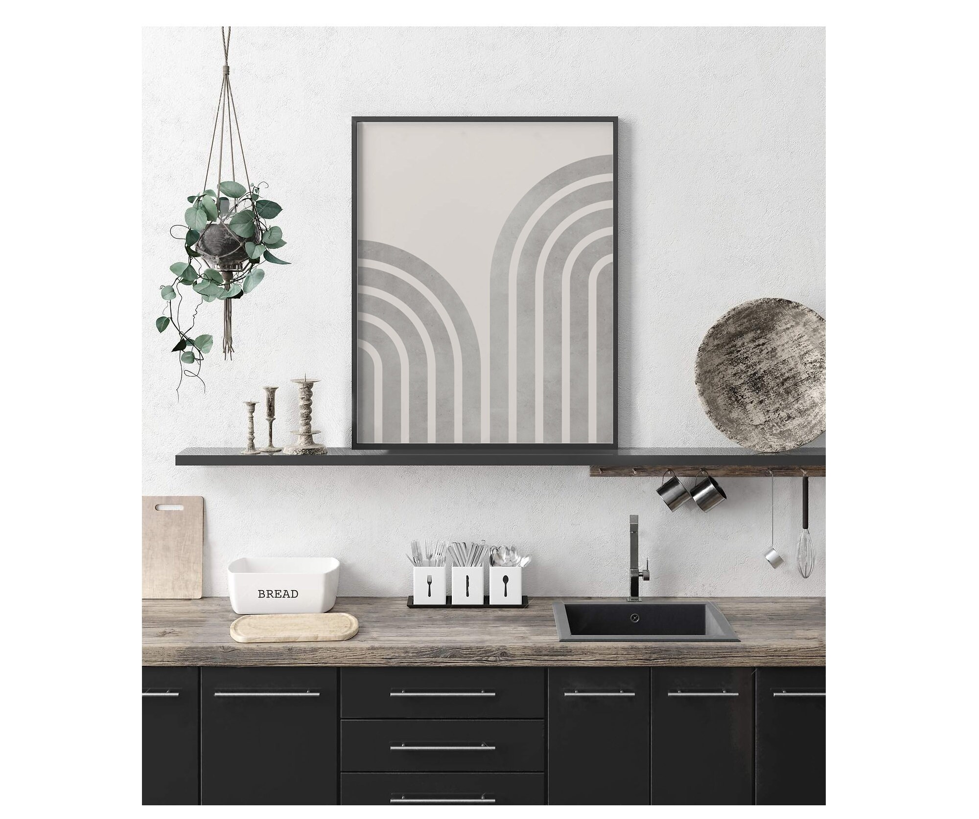 Mid Century Modern Arch Printable Wall Art in Gray and Beige, Retro ...