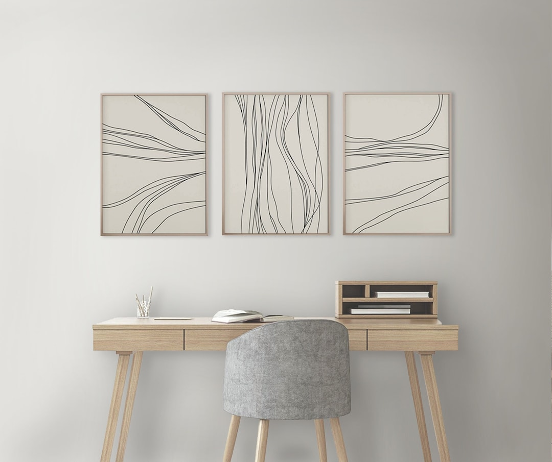 Downloadable Minimal Lines Design Print Set, 3 Piece Modern Abstract ...
