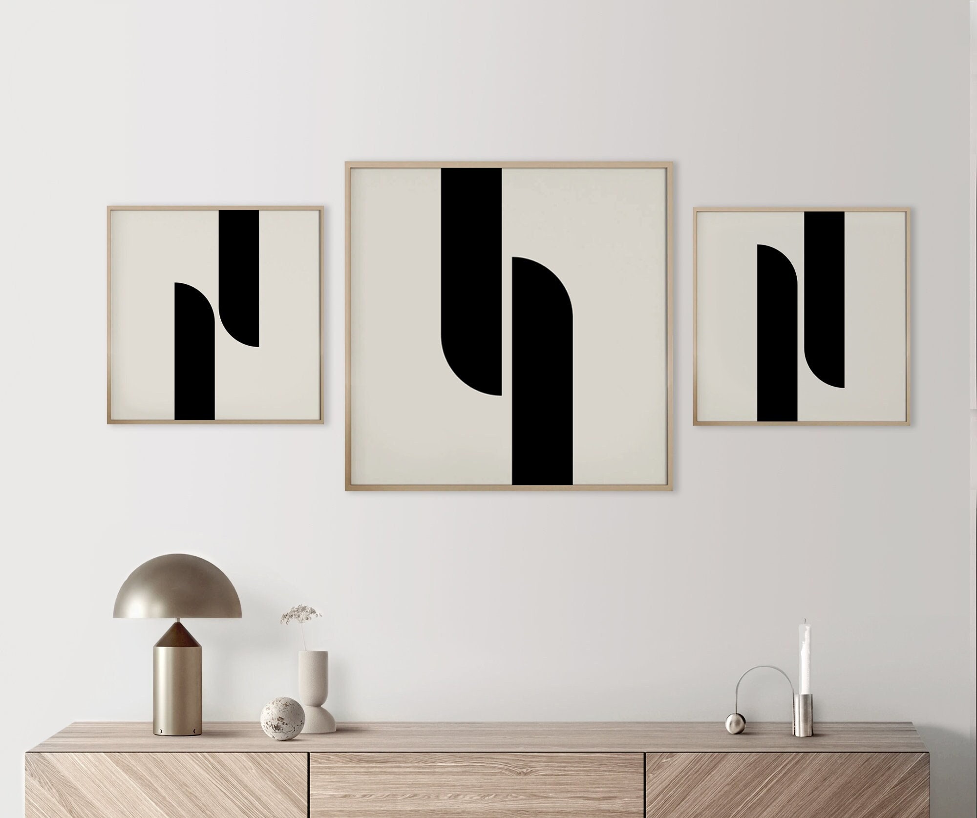 Contemporary Printable Art Set in Black and Cream Beige - Etsy