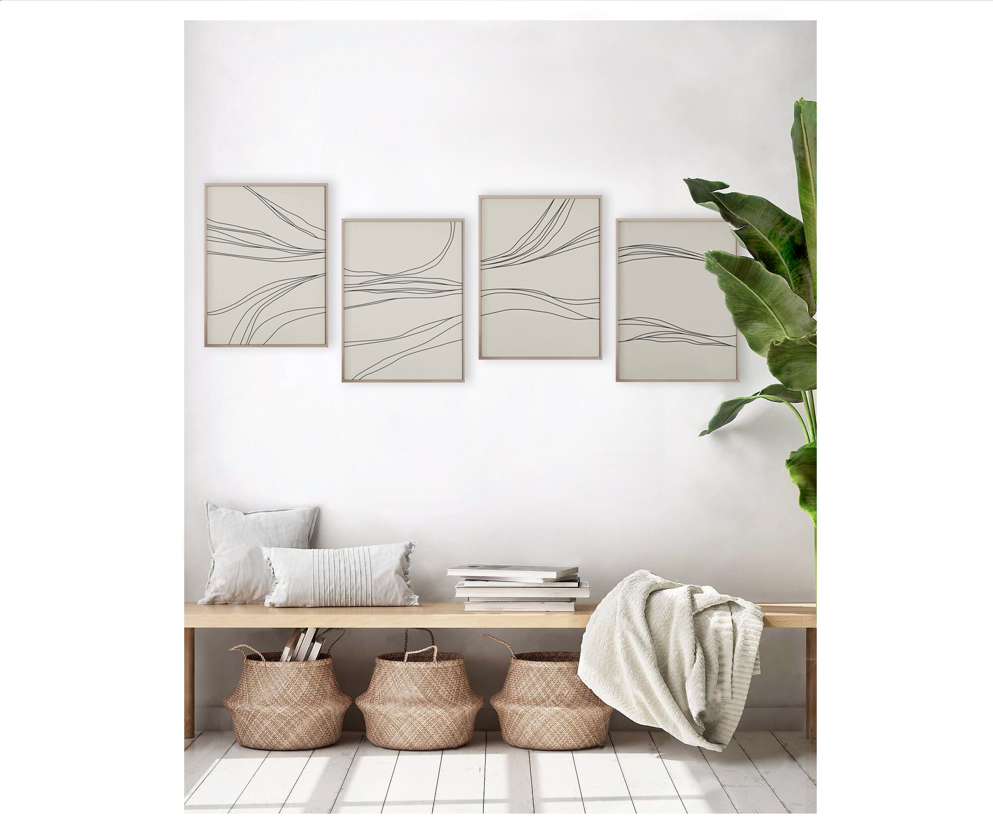 Minimal Printable Set of 4 Black Lines Posters, Simple Abstract Blackie ...