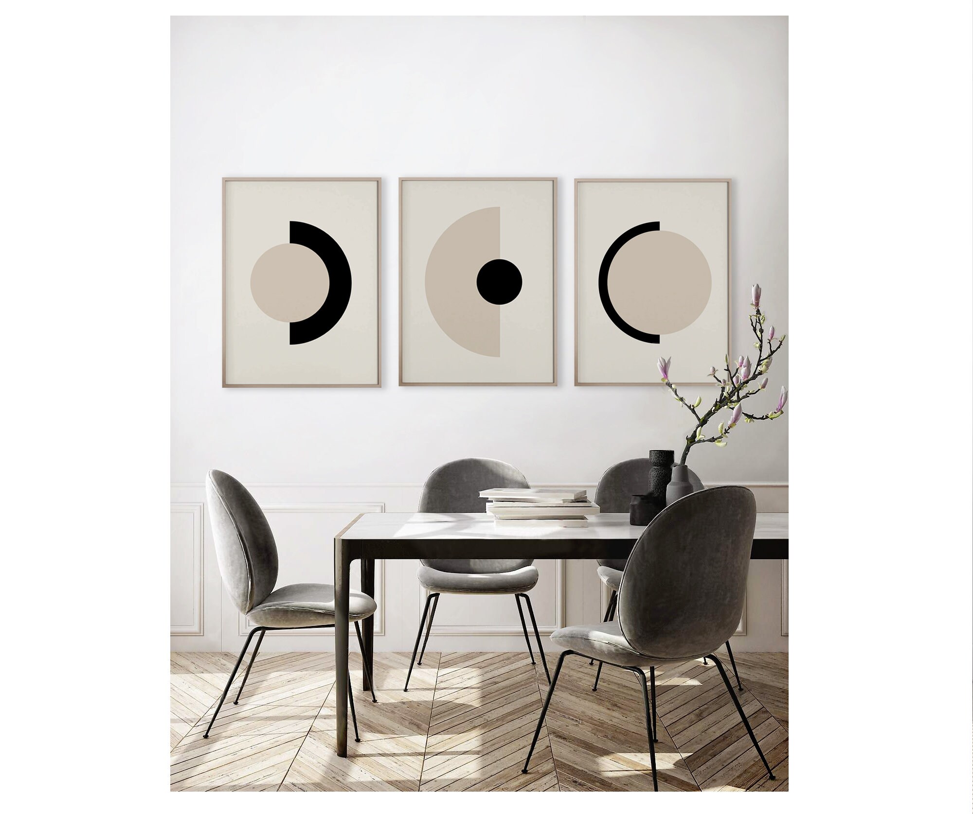 Mid Century Geometric Forms Printable Poster in Beige Tone, Modern ...