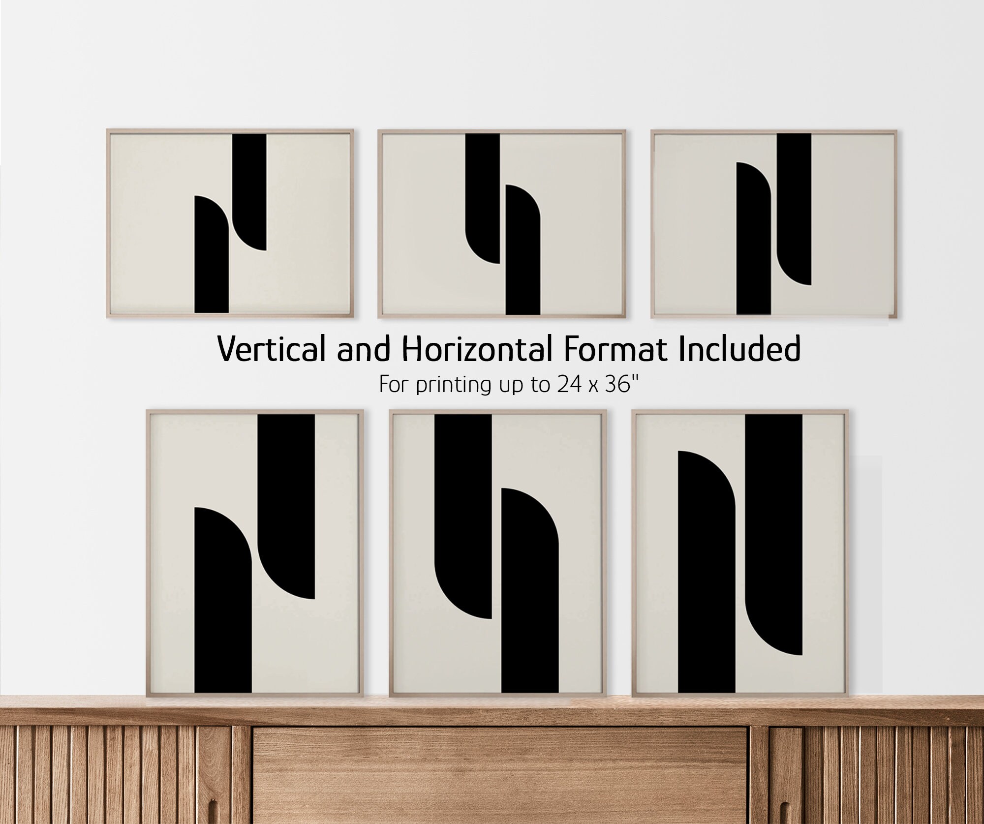 Contemporary Printable Art Set in Black and Cream Beige - Etsy
