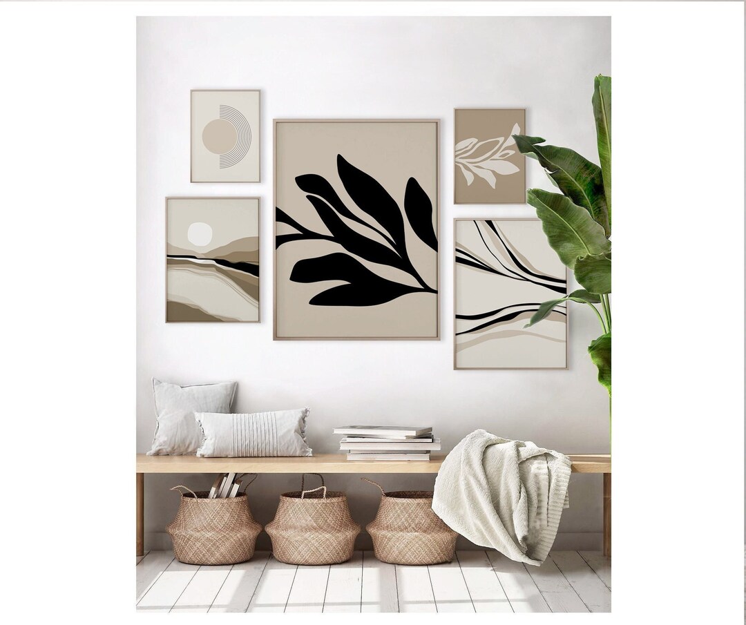 Set of 5 Neutral Abstract Design Print Download, Printable Minimal ...