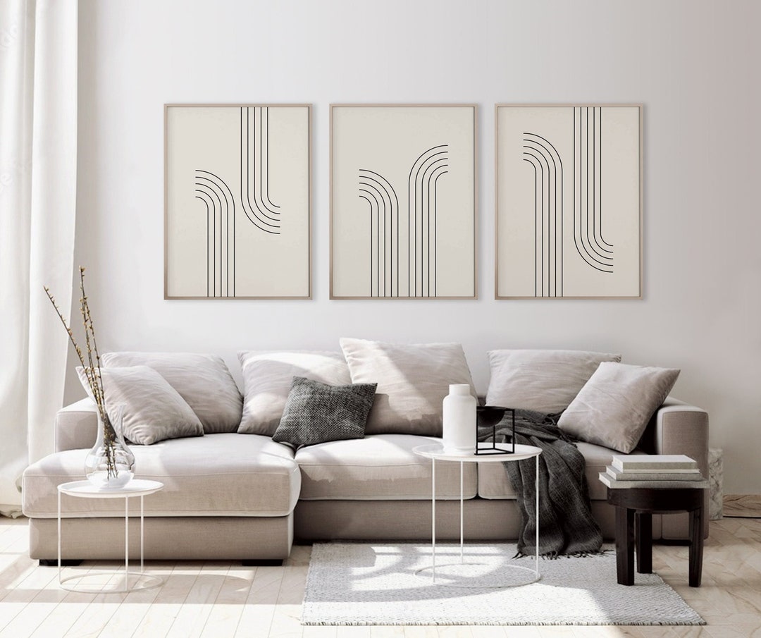 Geometric Set of 3 Line Art Arches Printable Wall Art, Black Beige and ...