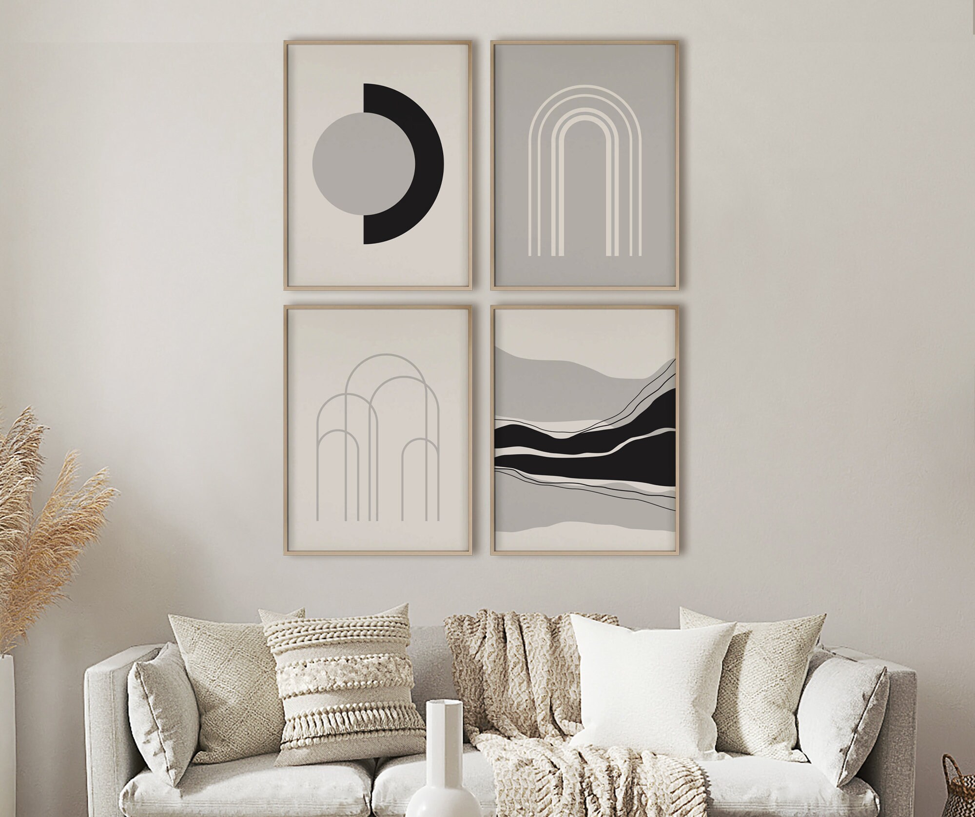 Afiche imprimible de arco y círculo en blanco beige, ilustraciones de ...