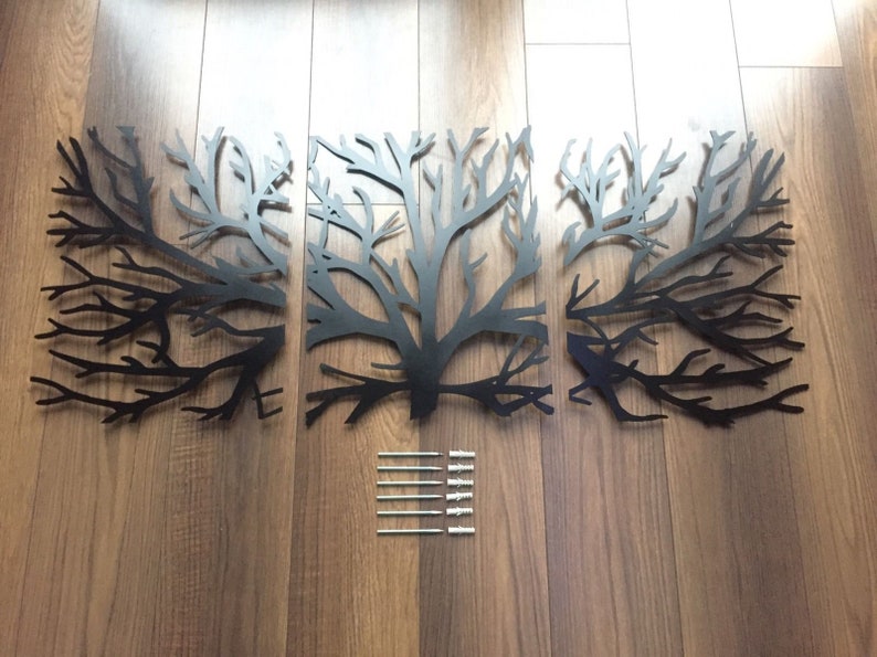 Metal Wall Art Decor 3D Sculpture 3 Piece Tree Brunch Modern | Etsy