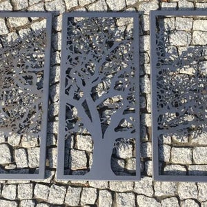 Metal Wall Art Decor 3D Sculpture 3 Piece Oak Tree Modern Decor Tree of ...