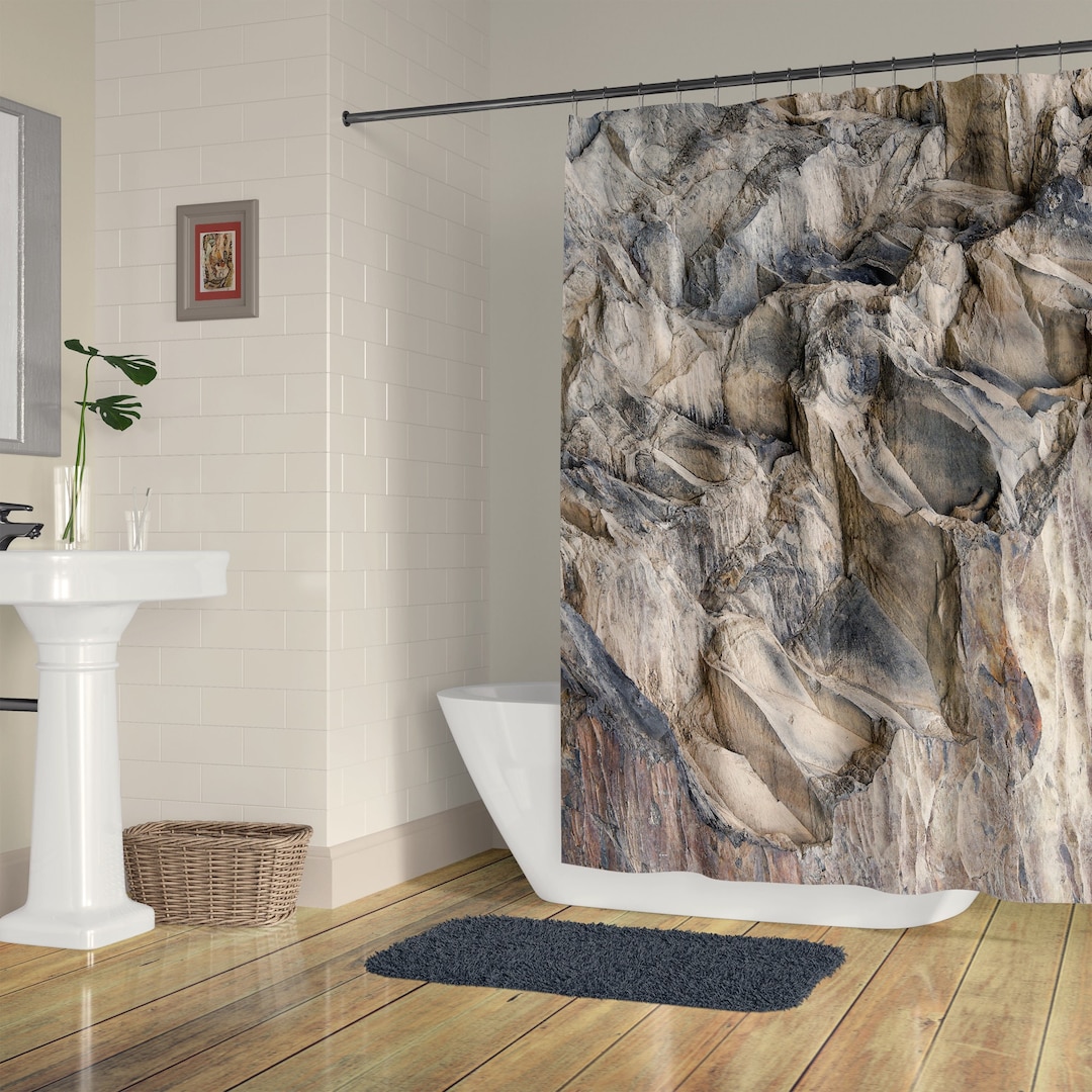 Granite Stone Rock Shower Curtain Set, Neutral Colors Industrial Design ...