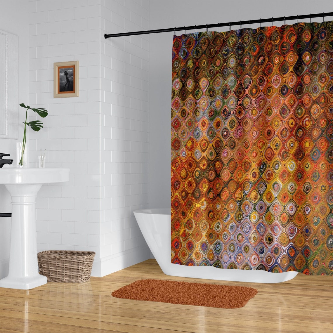 Abstract Art Shower Curtain Burnt Orange Tile Pattern In Etsy
