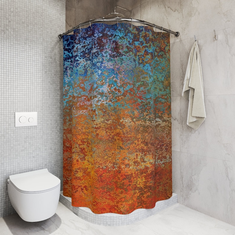 Southwestern Colors Shower Curtain Abstract Art In Turquoise Etsy