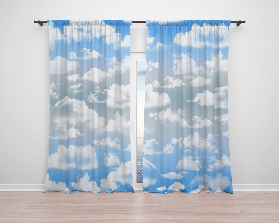 Fluffy White Cloud Curtains, Blue and Gray Ombre Sky Rod Pocket ...