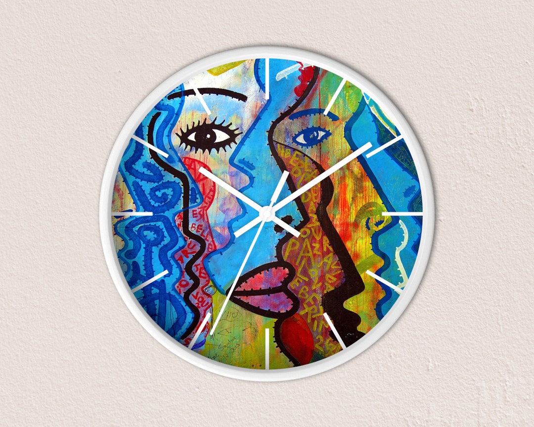 Graffiti Art Wall Clock With White Wood Frame Modern Art - Etsy