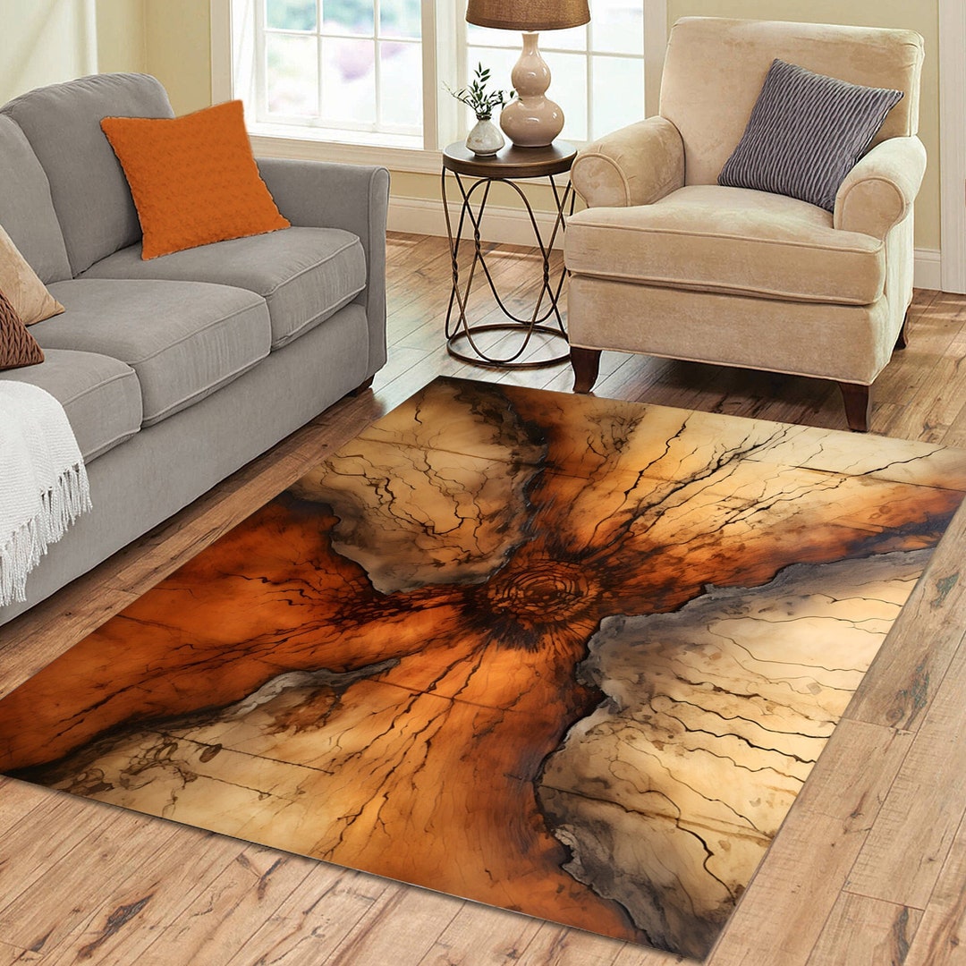 Redwood Tree Rug, Watercolor Wood Burl Cross Section Print, Indoor or ...