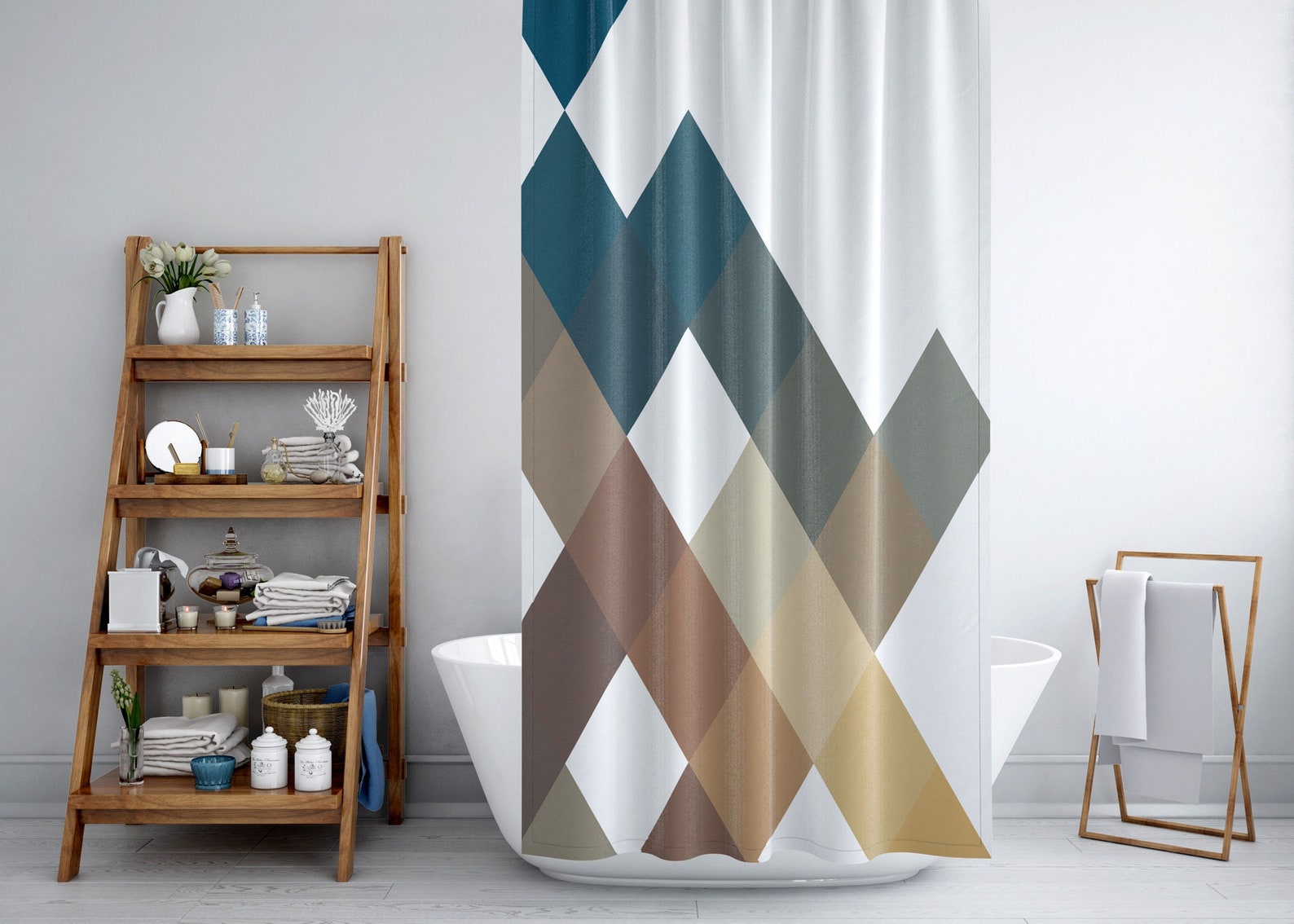 Large Squares Geometric Shower Curtain Blue and Brown - Etsy