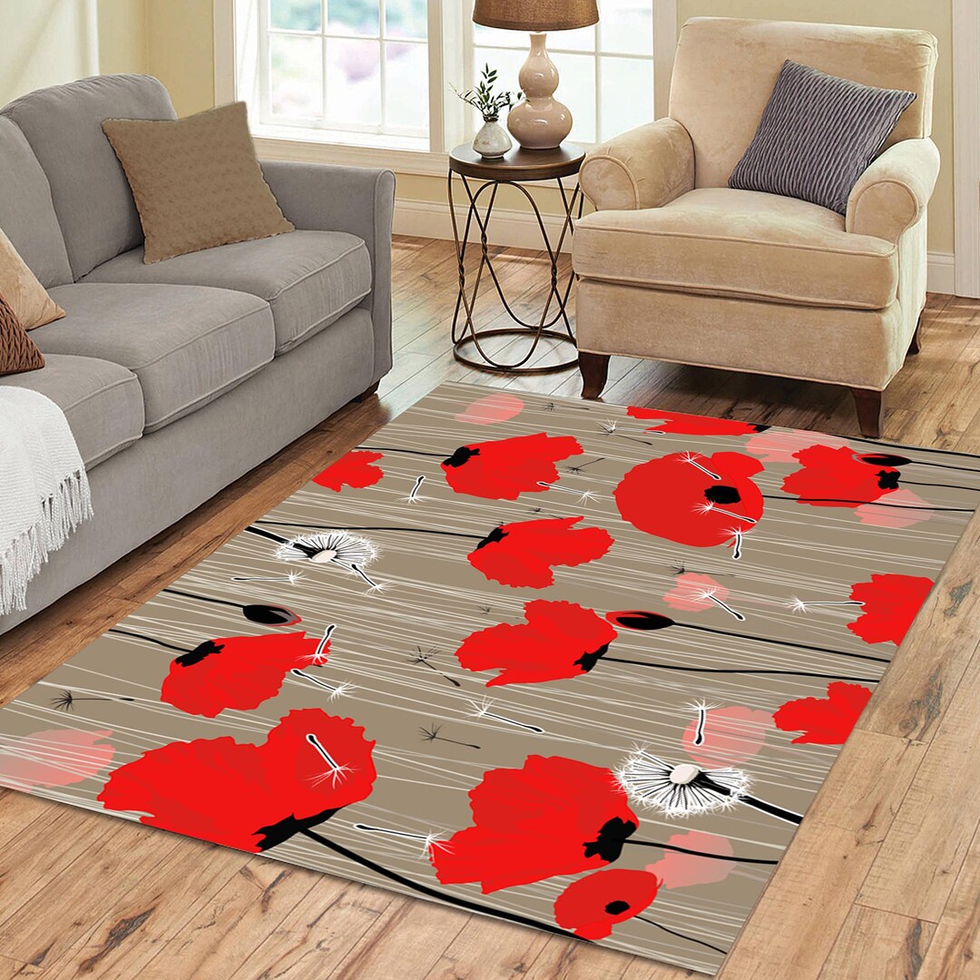 Red Poppy Rug, Indoor or Outdoor Floral Area Rug, 3x2 to 5x7 Feet. - Etsy
