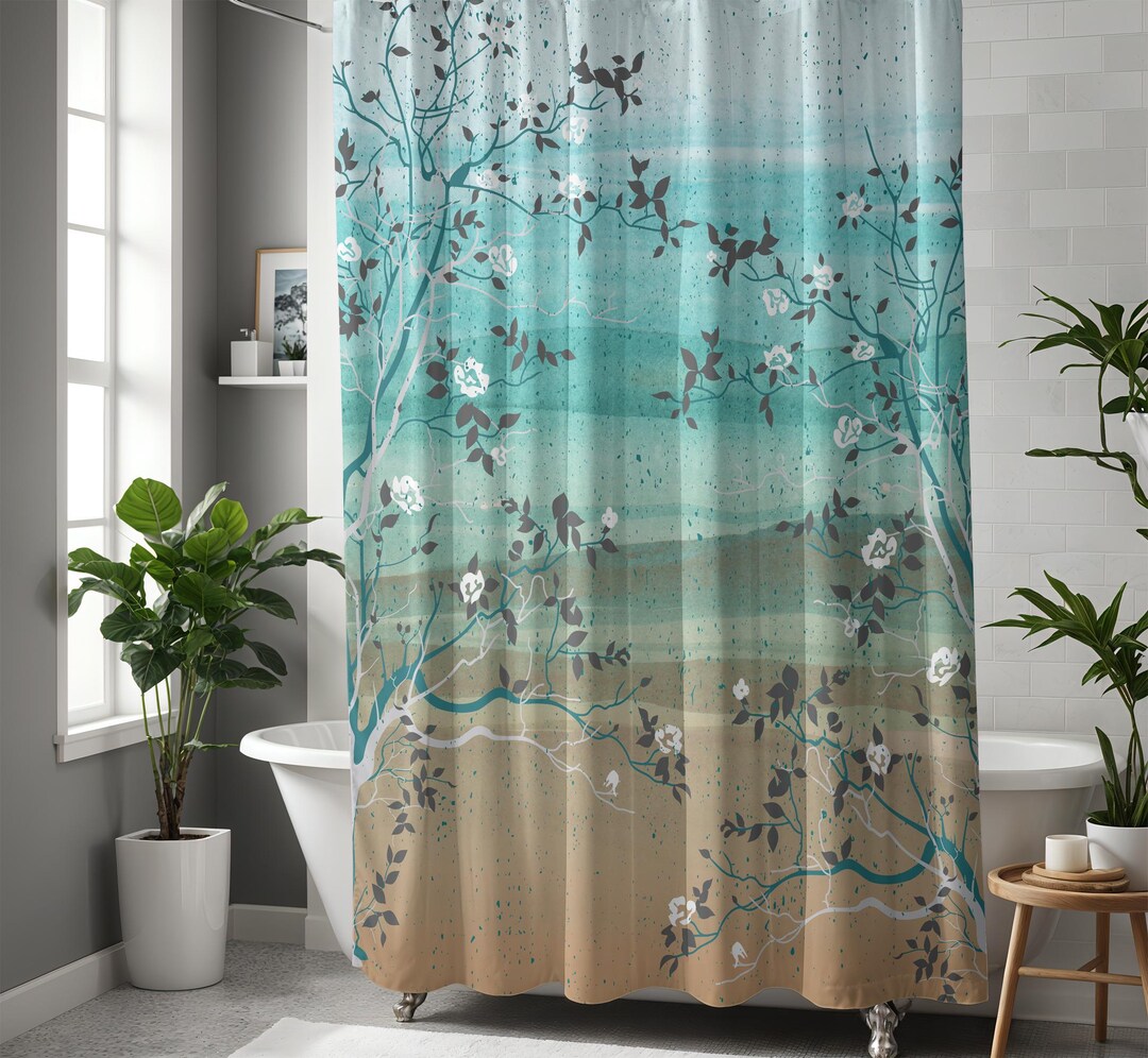 Green and tan shower curtain store