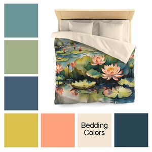 Watercolor Lotus Flowers Duvet Cover or Quilted Comforter. Twin, Queen ...