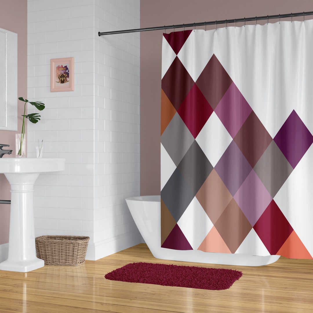 Minimalist Abstract Geometric Shower Curtain. Large Diagonal Squares ...