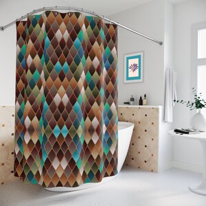 Diamond Pattern Mosaic Shower Curtain Set in Moroccan Colors - Etsy