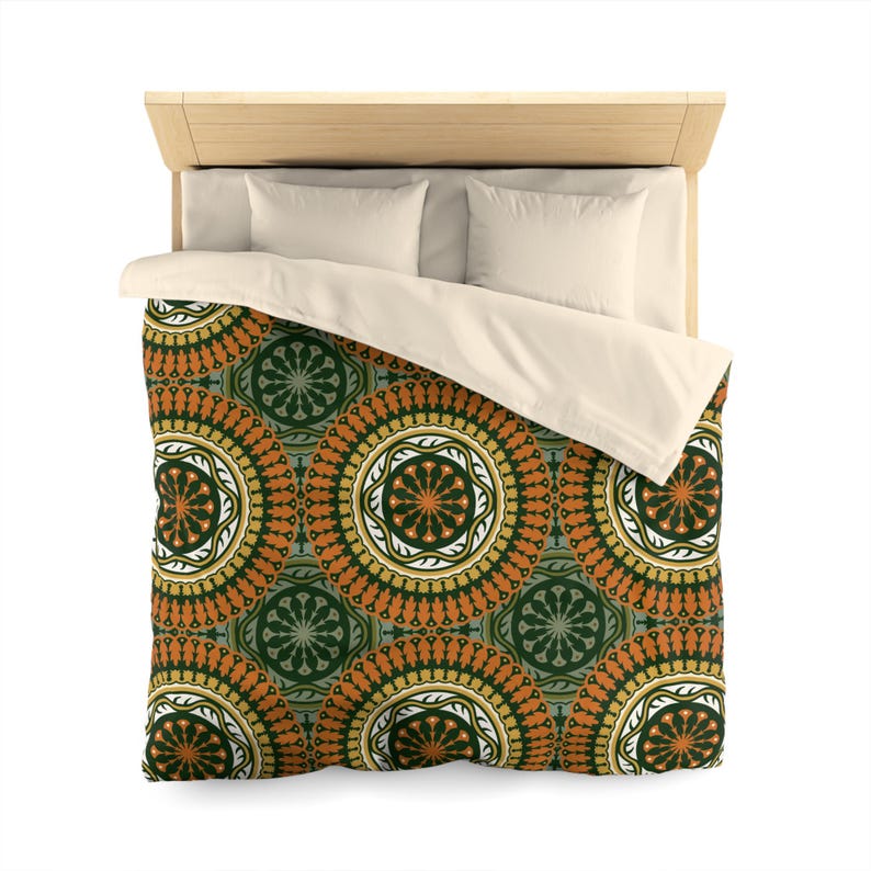 Avocado Green Burnt Orange Mandala Bedding, Bohemian Comforter or Duvet ...