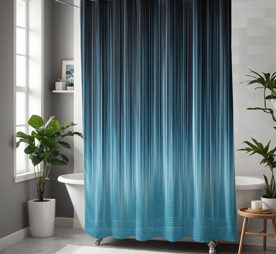 Pouring Rain Ombré Striped Shower Curtain, Cascading Waterfall Calming ...