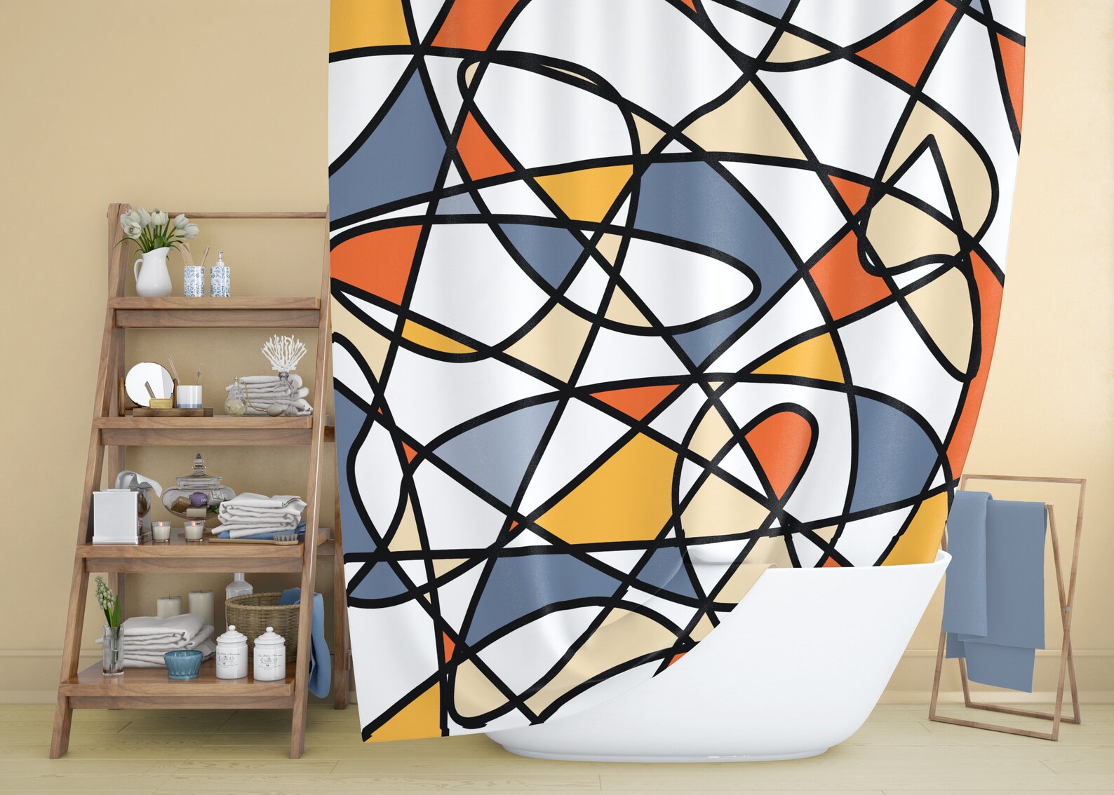 Multi Color Mid Century Modern Art Shower Curtain Etsy