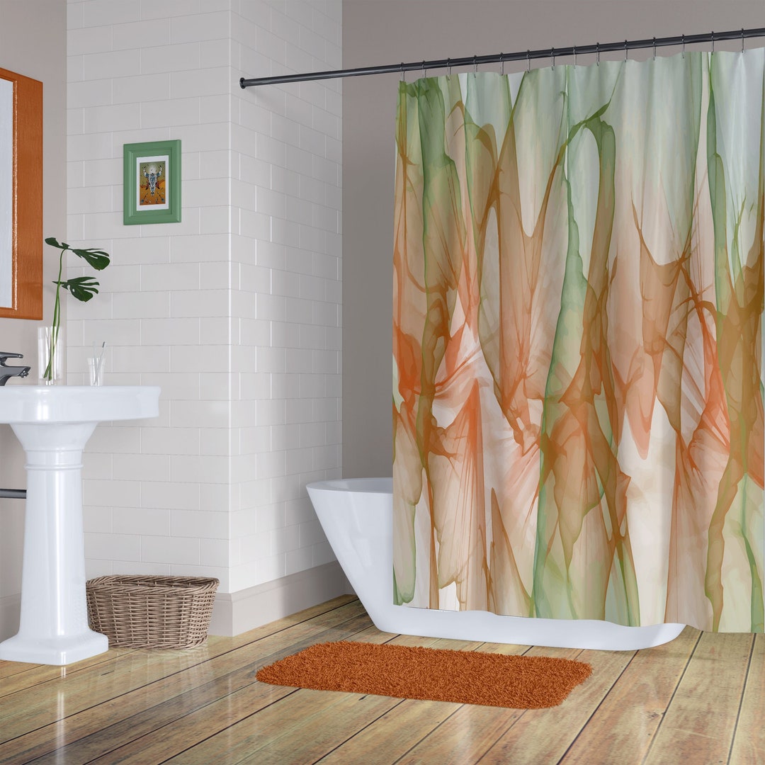 Orange and Green Abstract Shower Curtain Set Flowing Alcohol - Etsy