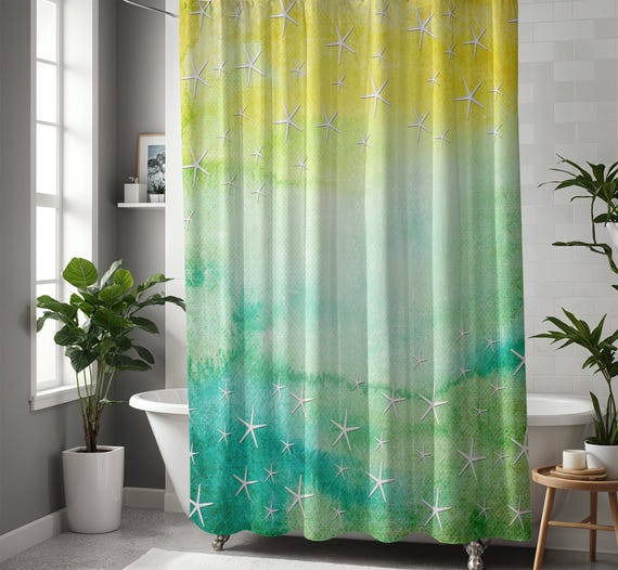 Yellow and turquoise shower curtain store